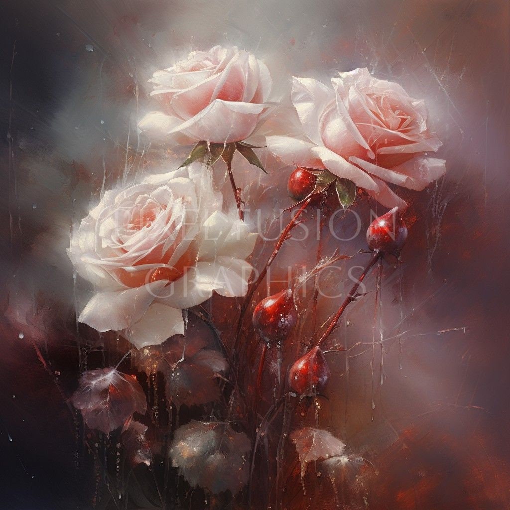 Misty Roses Clip Art Oil Painted Roses Digital Printing Blush Pink ...