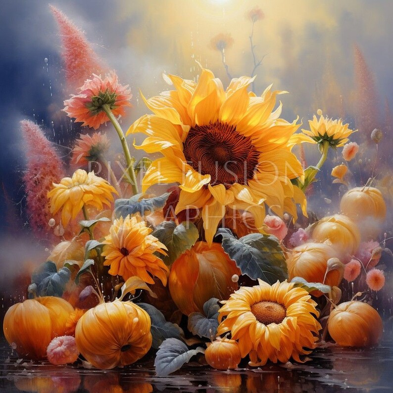Sunflower Clip Art Pumpkin Clip Art Rainy Fall Day Sunflower Wall Art ...