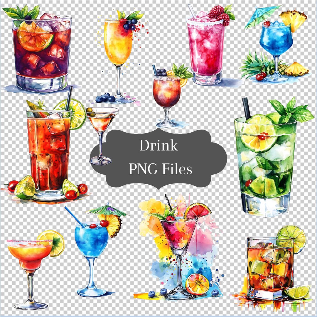 Drinks and Beverages Clip Art Cocktail Party Illustrations Different ...