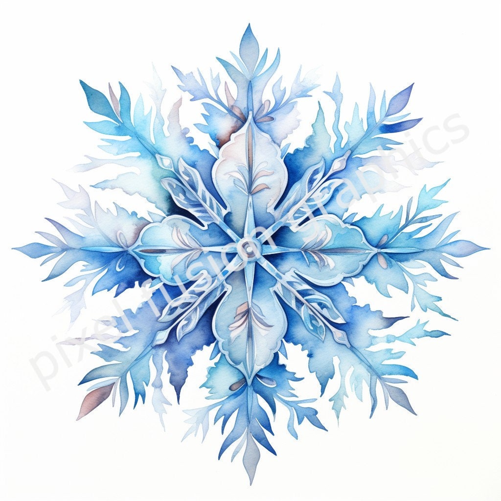 Snowflake Watercolor Clip Art, 12 Beautiful and Unique JPG High ...