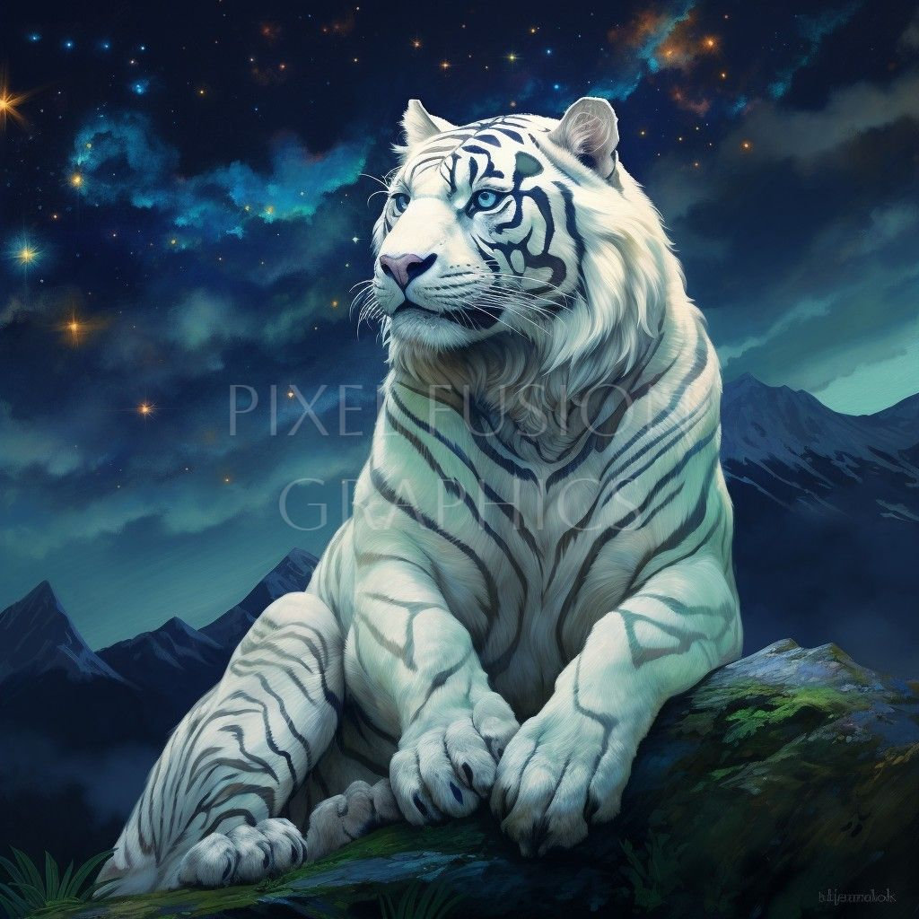 Fantasy White Tiger Clip Art JPG High Quality Ethereal Tiger Decor ...