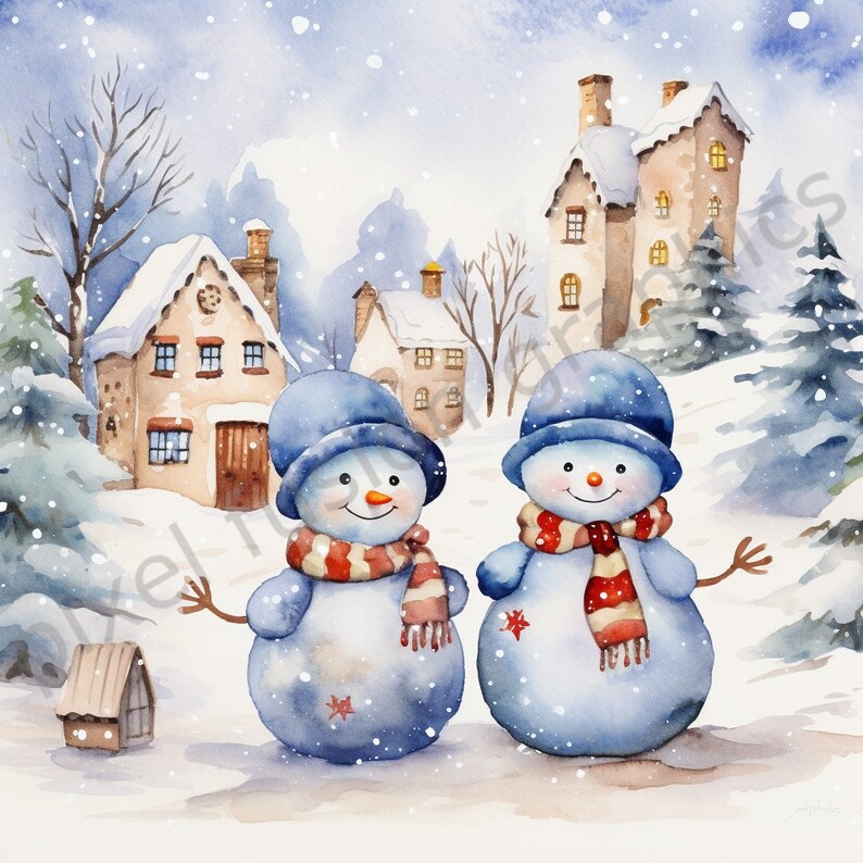 Watercolor Snowman Clip Art, High Resolution, 12 JPG 300 DPI ...