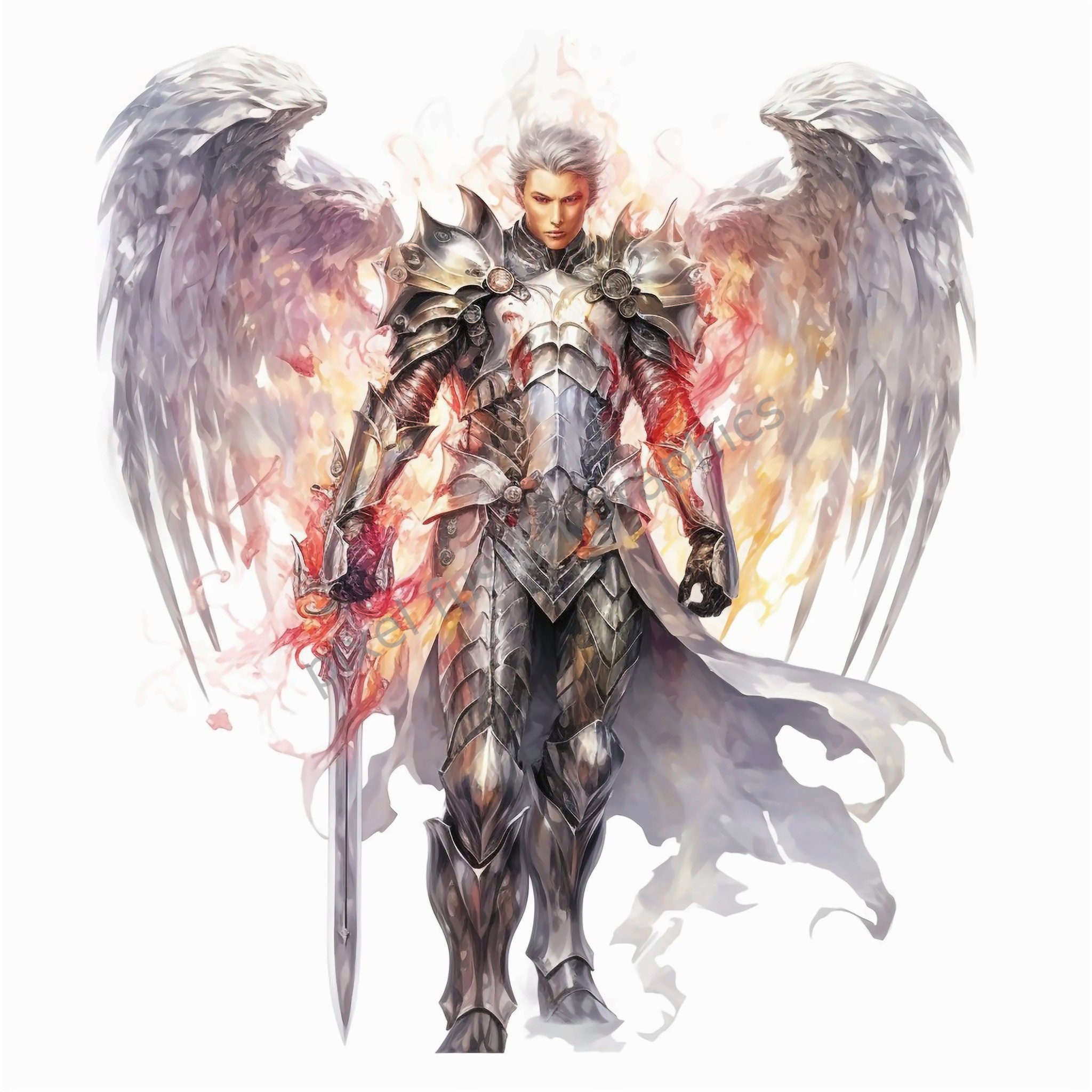 Arch Angels Watercolor Clip Art, Fighting Angels, High Quality ...