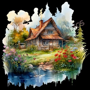 Lake Cabin Clip Art, Wooden Cabin Clipart Rustic Romantic Log Cabin ...