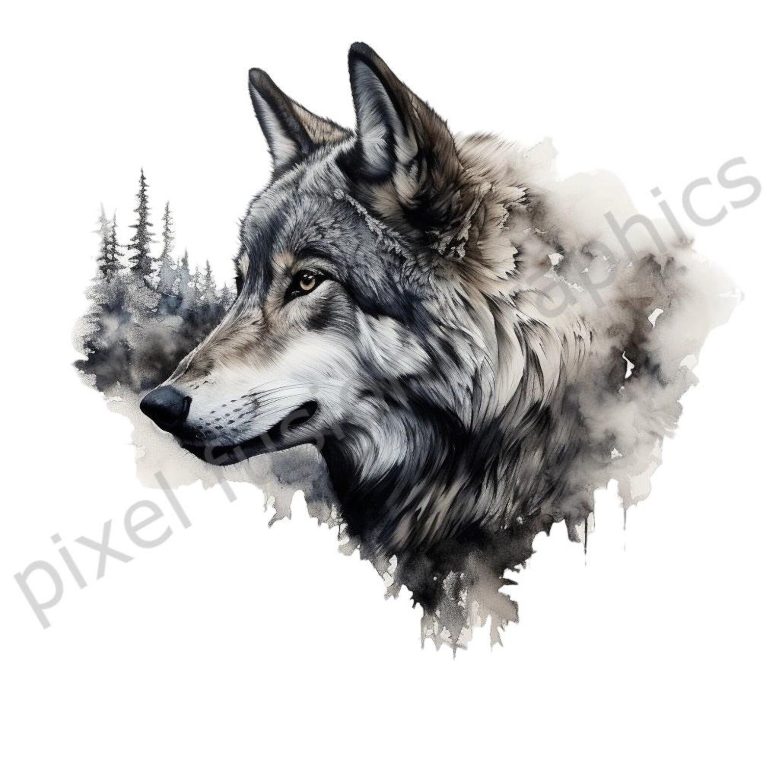 Wolf Clip Art Watercolor Gray Wolf PNG Gray Wolf Clipart Paper Crafts ...