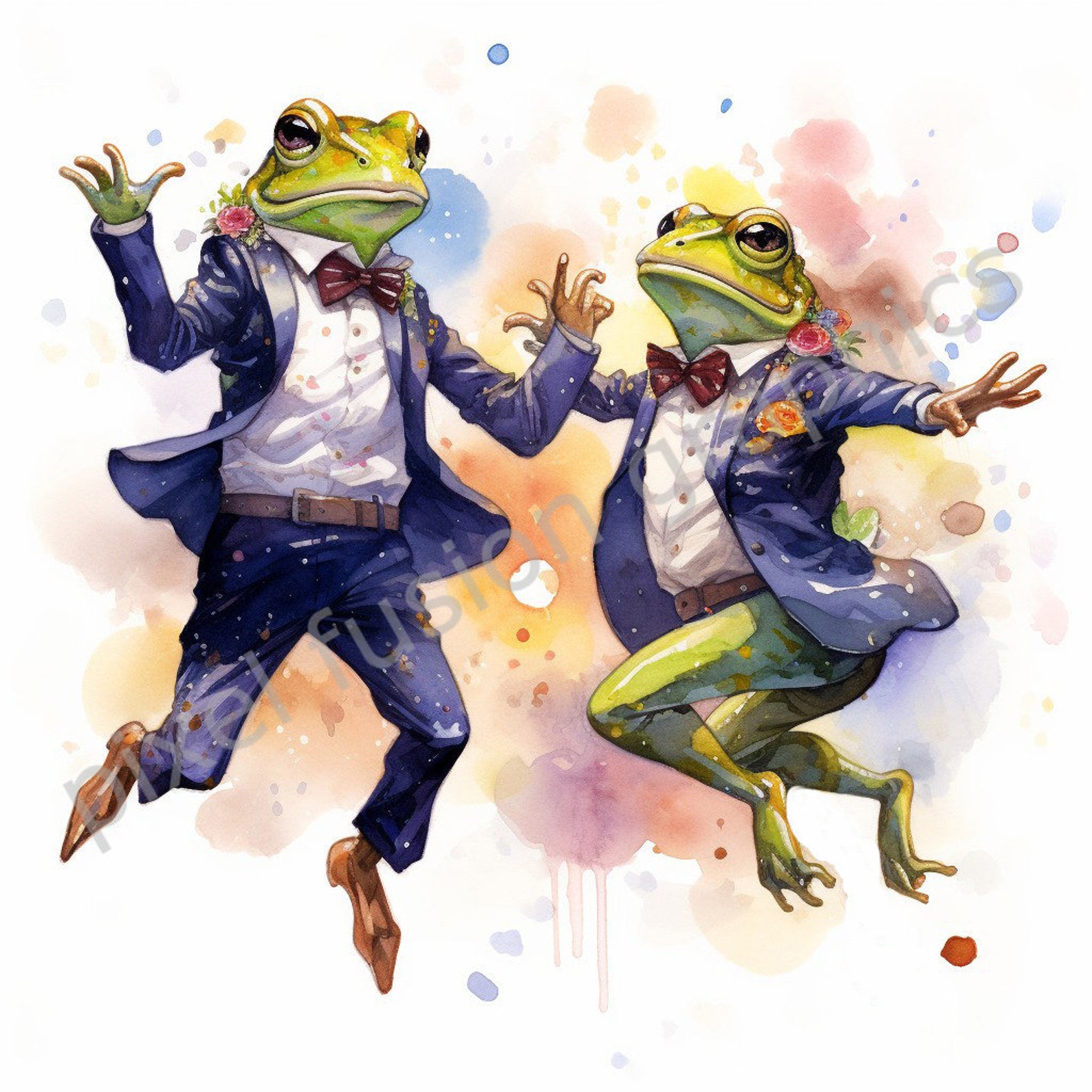 Dancing Frogs Watercolor Clip Art, High Quality Resolution, 300 DPI ...