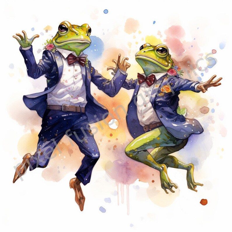 Dancing Frogs Watercolor Clip Art, High Quality Resolution, 300 DPI ...
