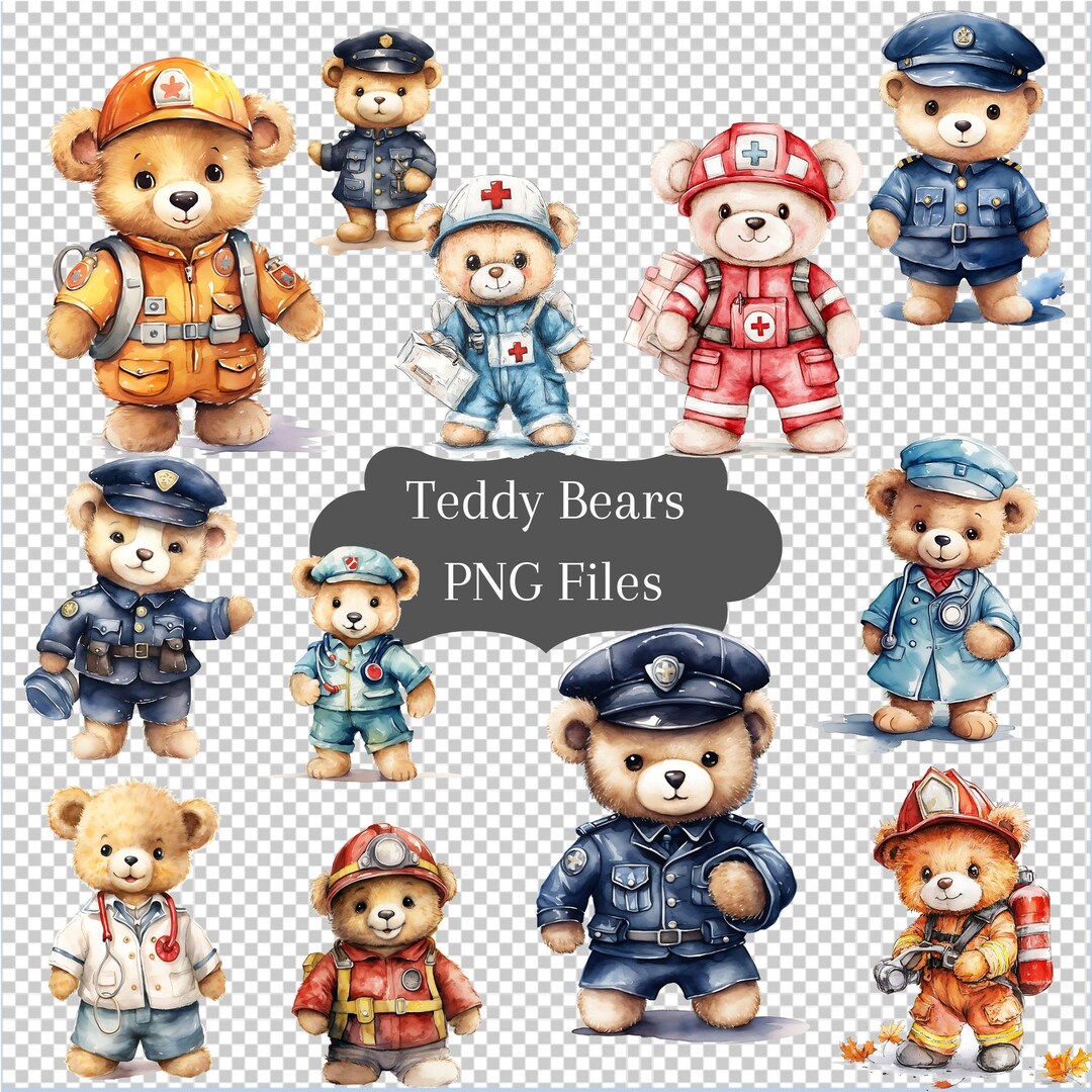 Emergency Responders Cute Bears Clip Art Firefighter Policeman Doctor ...