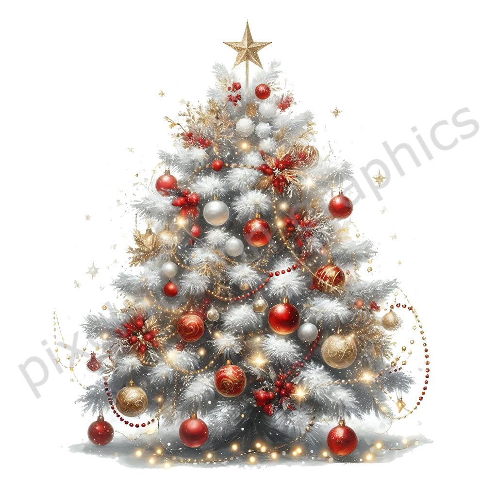 Christmas Trees Clip Art, Red and Gold PNG Images, Digital Planners ...
