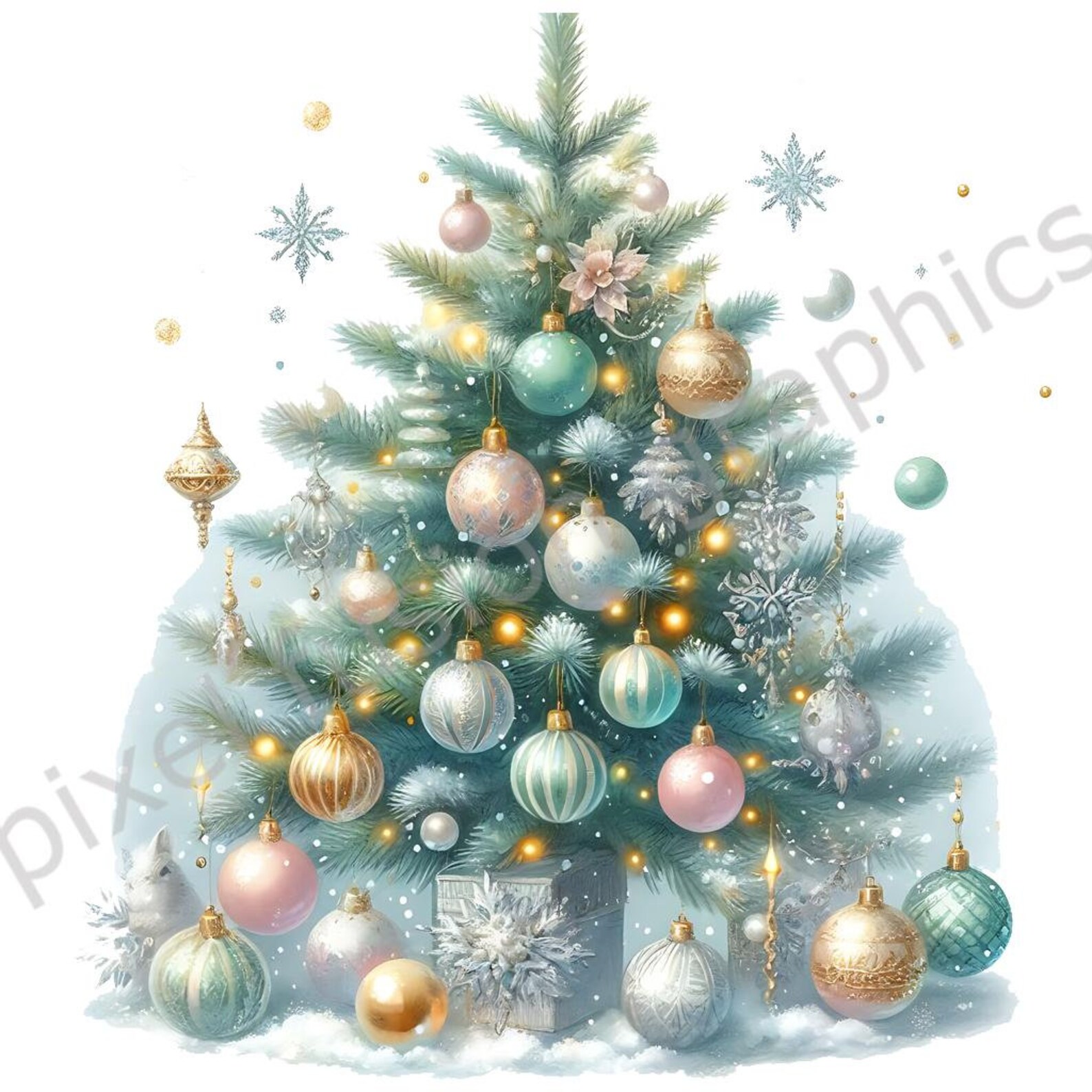 Pastel Colors Christmas Trees Clip Art Ornaments 13 PNG and JPG Images ...
