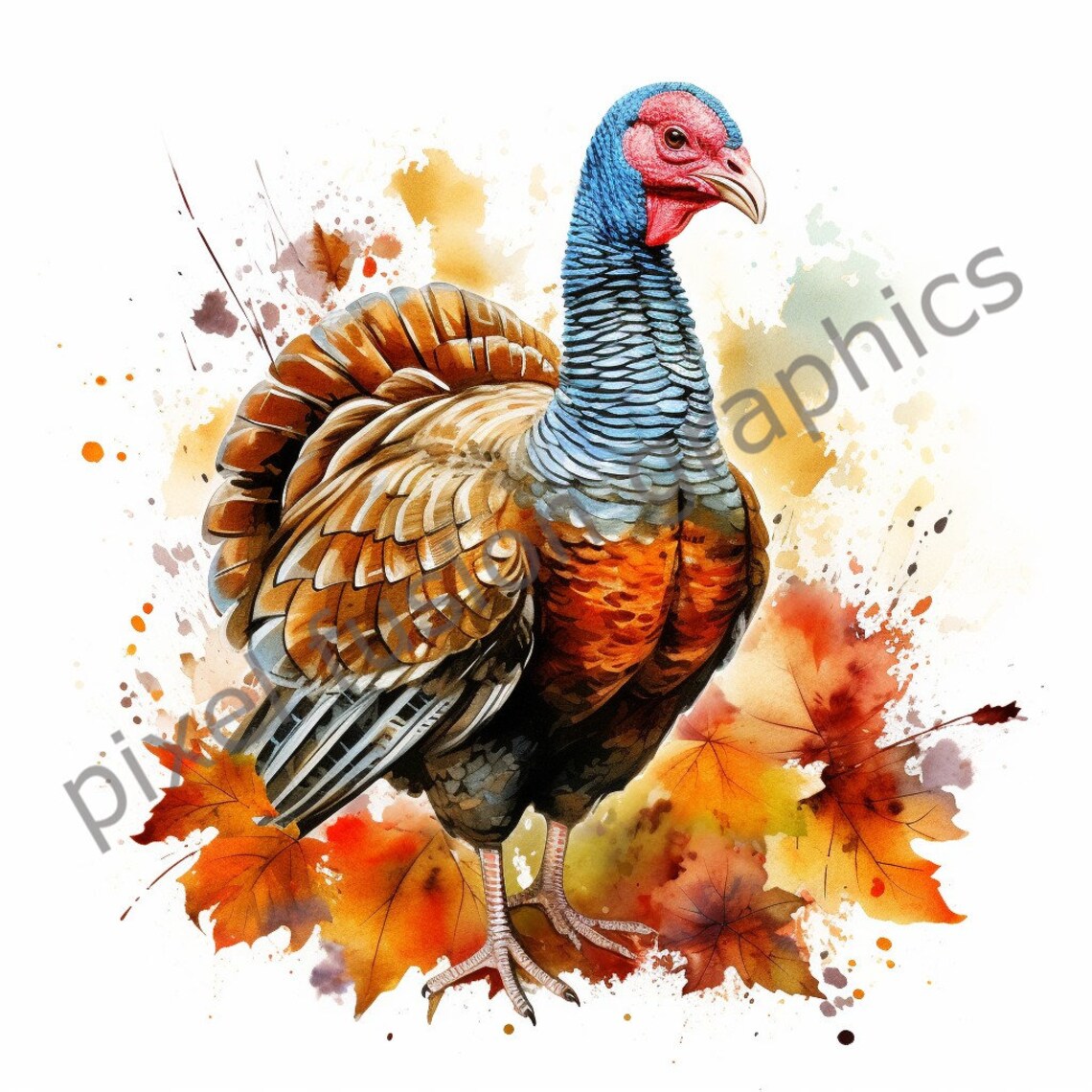 Thanksgiving Dinner Table Clipart Turkey Eating Fall Kitchen Watercolor ...