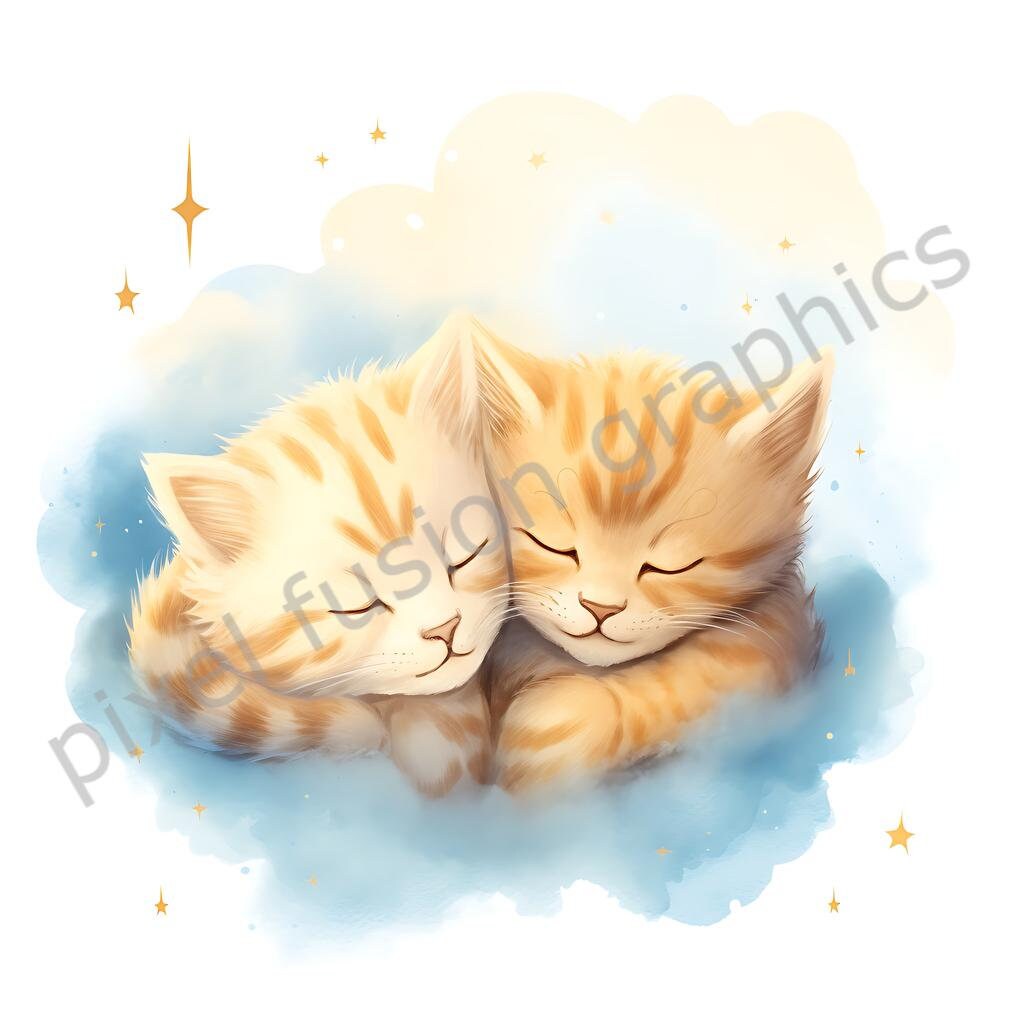 Kitty Watercolor Clip Art Cute Cats Sleeping Soft Colors Clipart ...