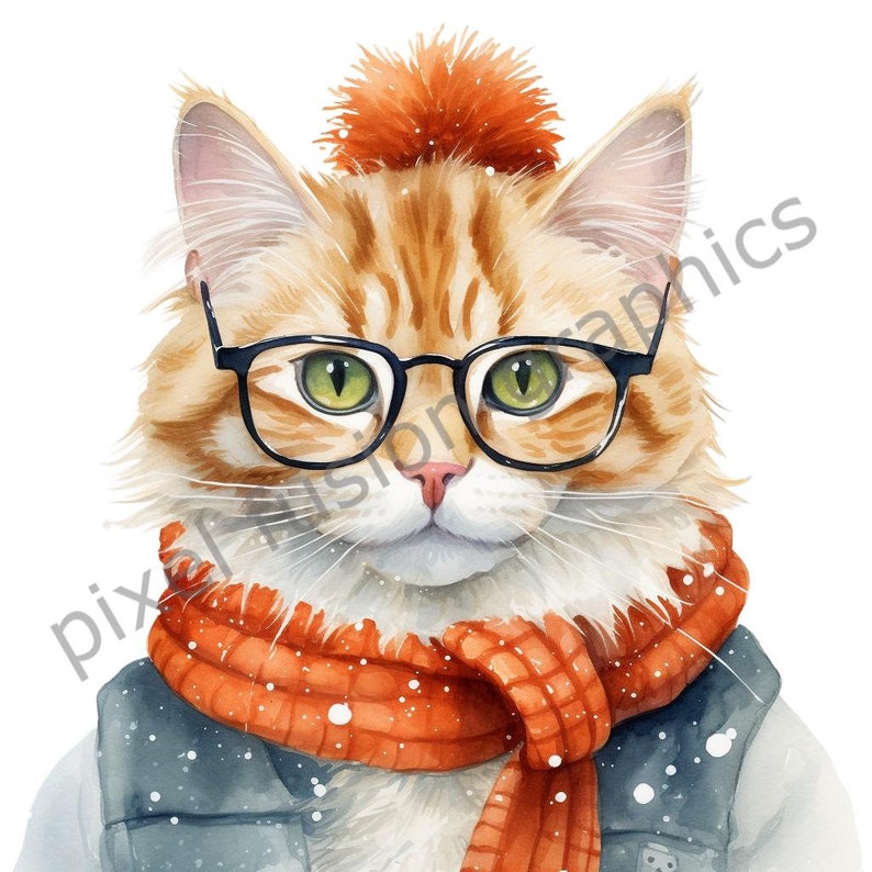 Winter Cats Clip Art Scarfed Cats Christmas Cats Nerd Cats Hipster Cats ...