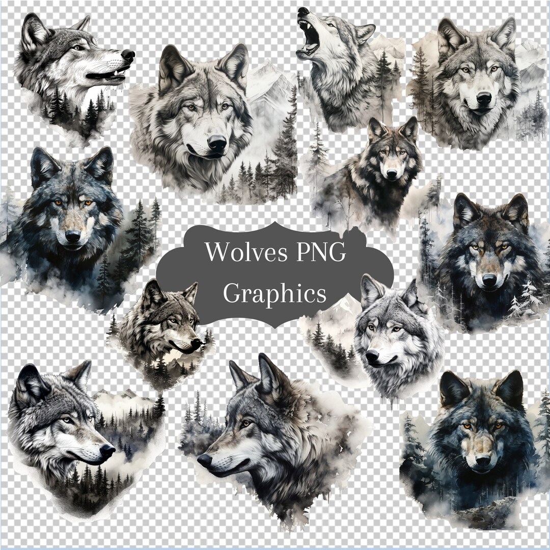 Wolf Clip Art Watercolor Gray Wolf PNG Gray Wolf Clipart Paper Crafts ...