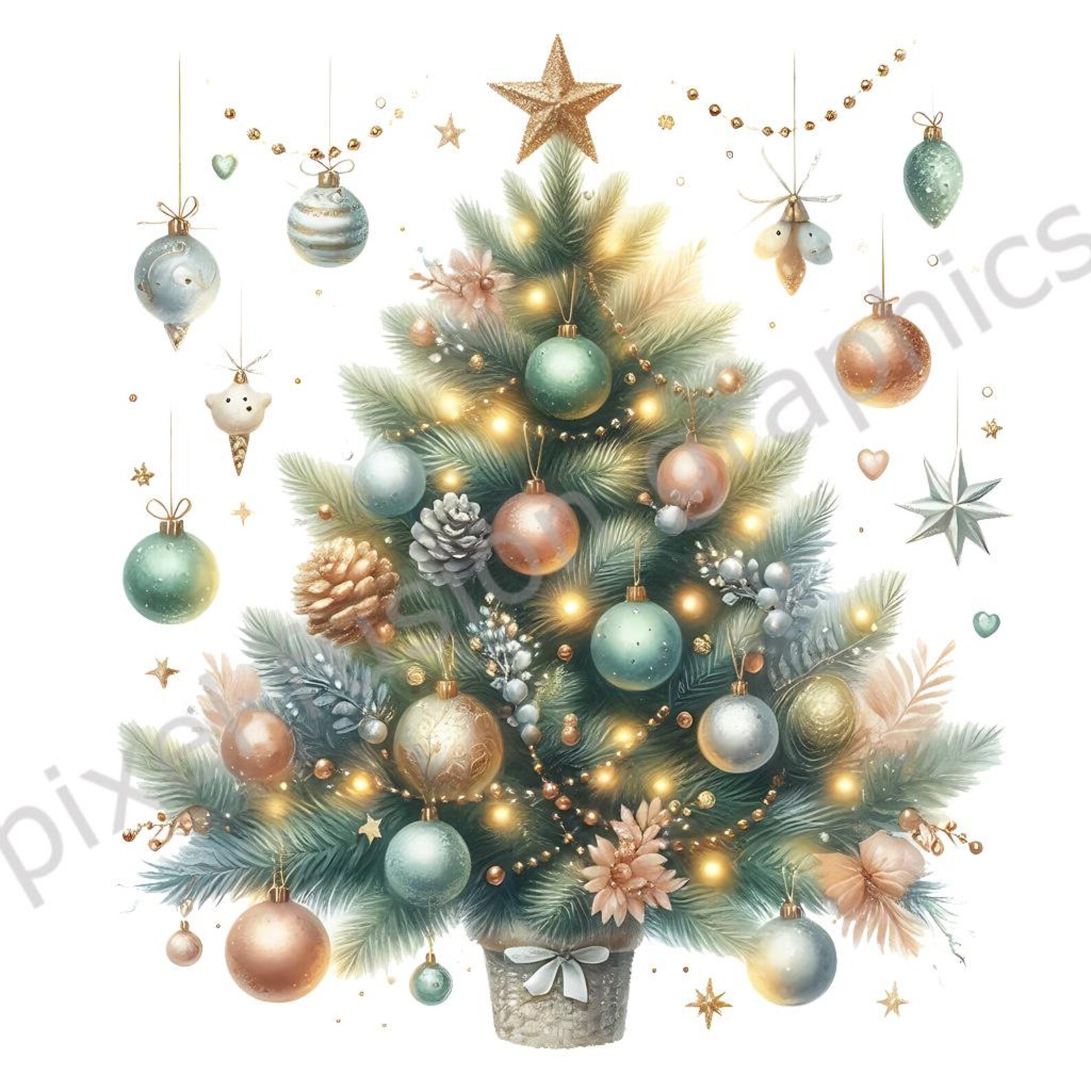 Pastel Colors Christmas Trees Clip Art Ornaments 13 PNG and JPG Images ...