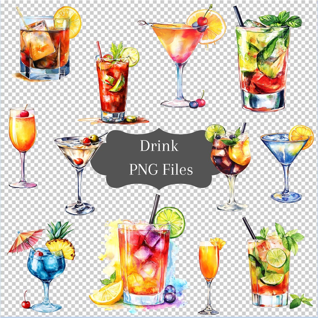 Drinks and Beverages Clip Art Illustrations Party Invitations Decor ...