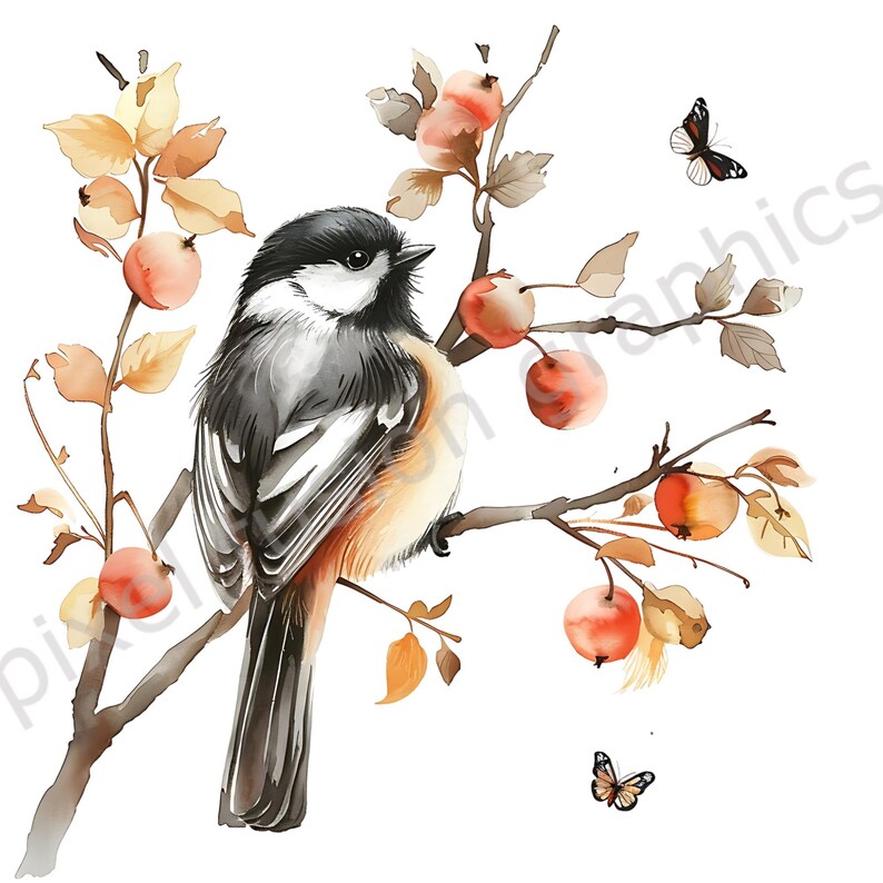 NEW Chickadee Bird Watercolor PNG Clip Art Spring and Summer Chickadee ...