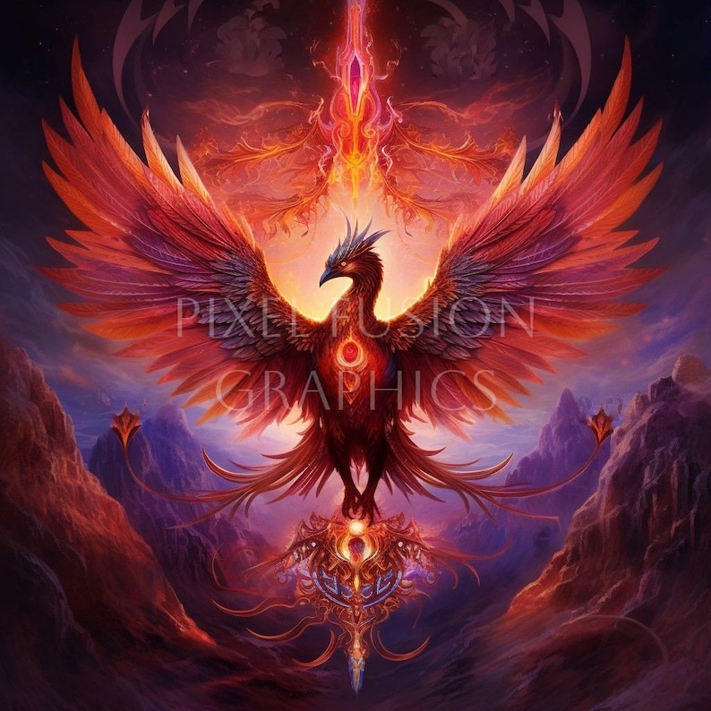 Phoenix Clipart, Fantasy Clipart, Mythical Fire Bird, Digital Download ...