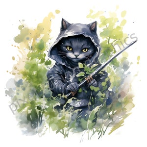 Ninja Cats Watercolor Cartoon Clip Art, High Quality Resolution, 300 ...