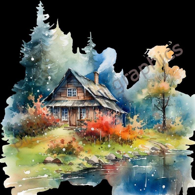 Lake Cabin Clip Art, Wooden Cabin Clipart Rustic Romantic Log Cabin ...