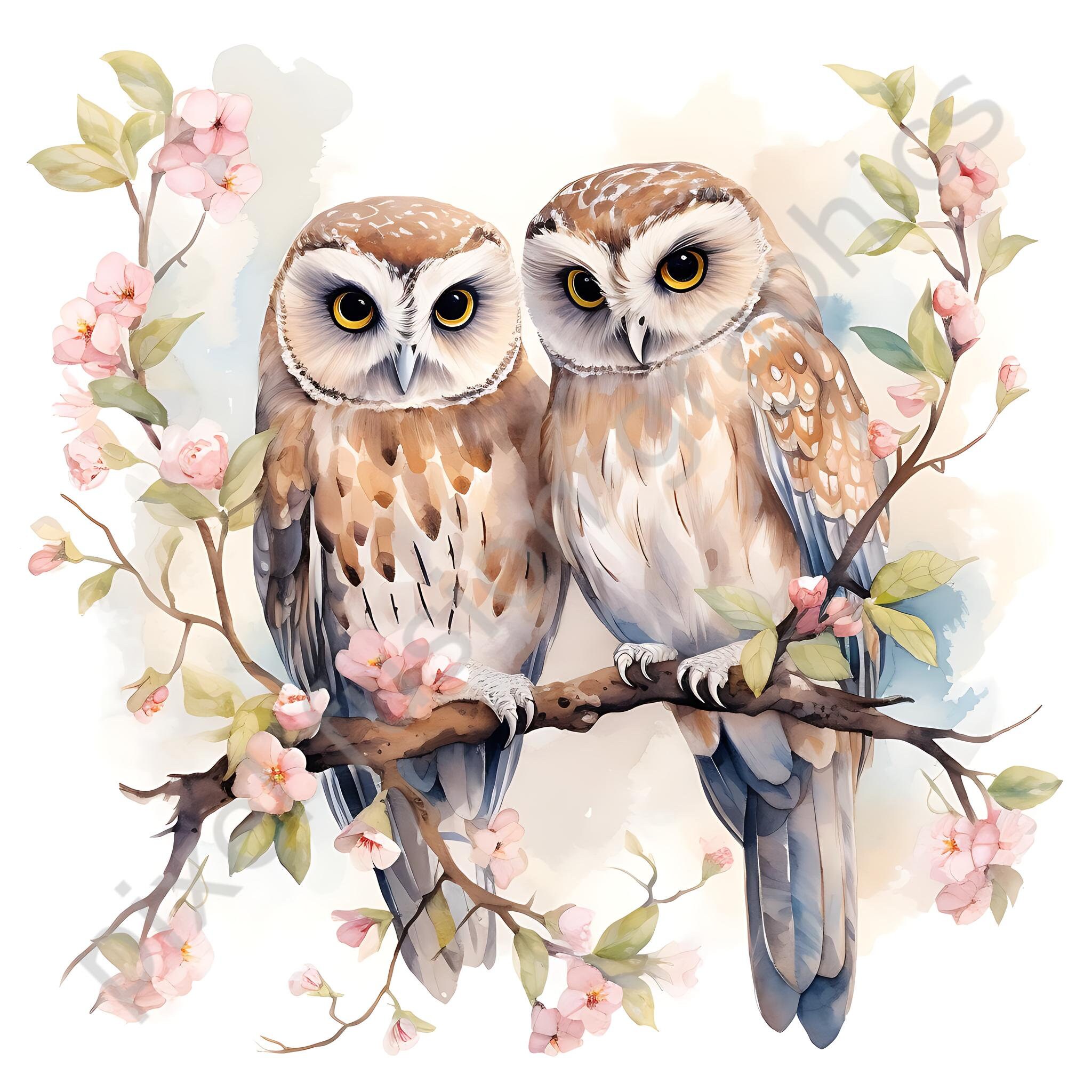 Watercolor Owls Clip Art Countryside Spring and Summer Days Wild Life ...