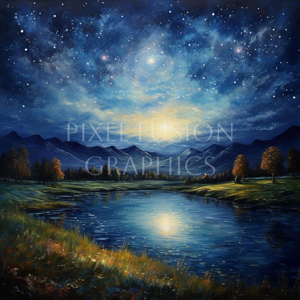 Starry Night Watercolor Clipart, 12 JPG High Resolution, 300 DPI ...