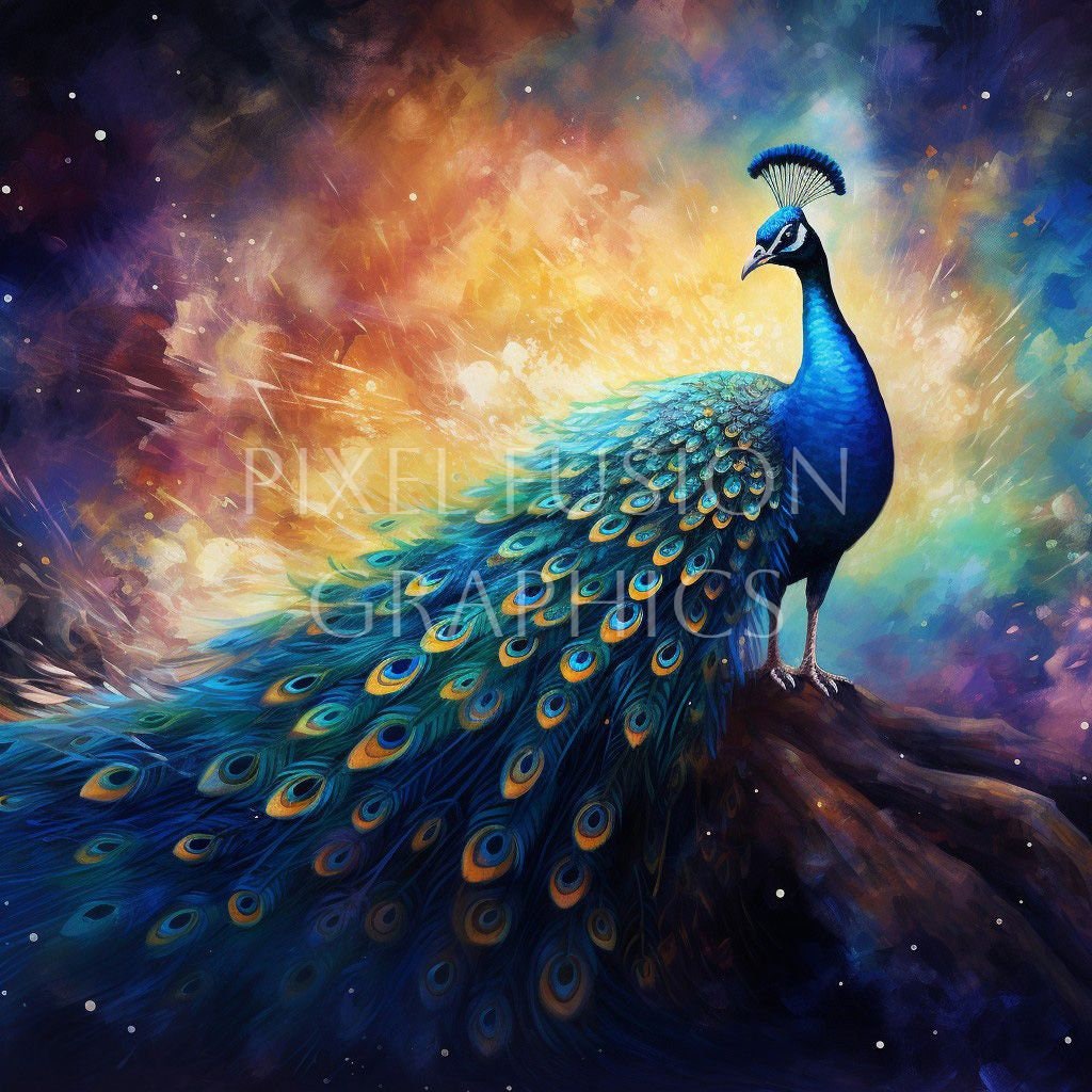Blue Peacock Clip Art Bird Clipart Fantasy Mystical Peacock Figurine Green Peacock Wall Art