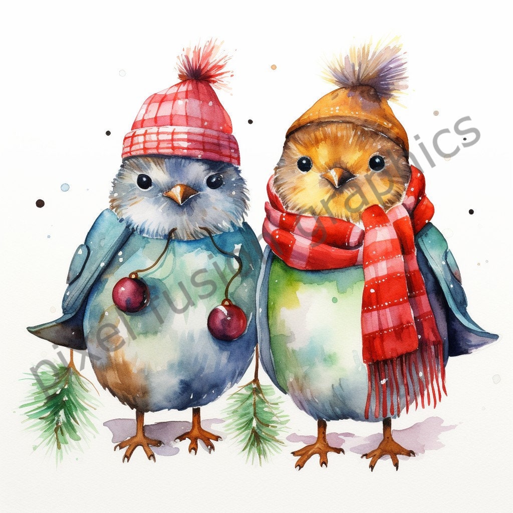 Winter Birds Cute Watercolor Whimsical Bird Clip Art 12 JPG Original ...