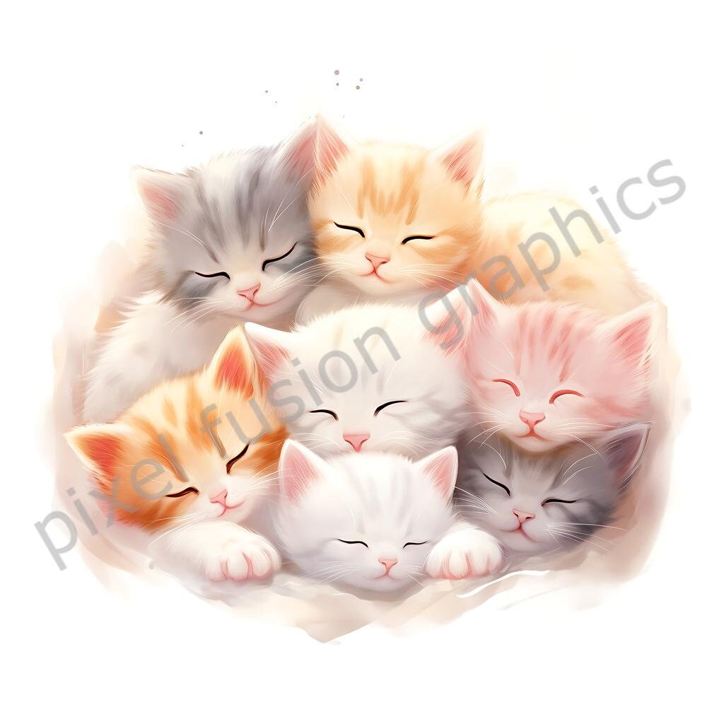 Kitty Watercolor Clip Art Cute Cats Sleeping Soft Colors Clipart ...