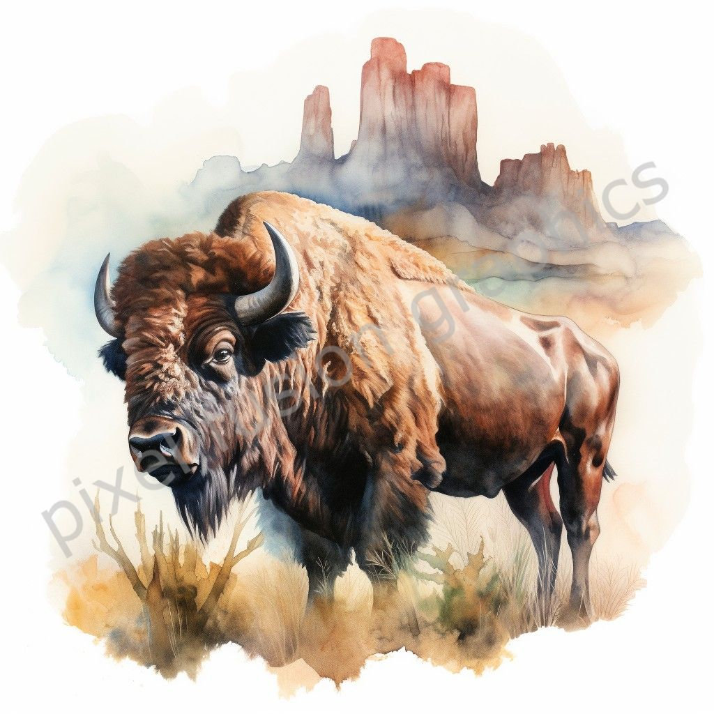 Watercolor Bison Clip Art American Southwest Bison Great Plains Bison ...