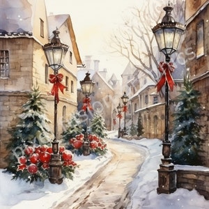 Christmas Scenery Watercolor Clip Art, High Quality Resolution. 300 DPI ...