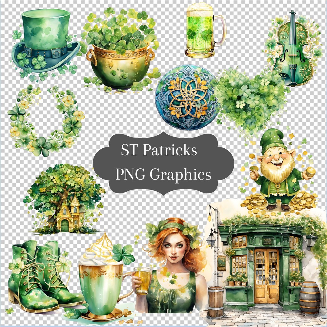 PNG St. Patrick's Day Watercolor Clip Art, 13 PNG High Quality ...