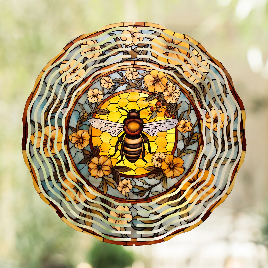 Honey Bee Wind Spinner PNG, Stained Glass Design, Spring Floral Design ...