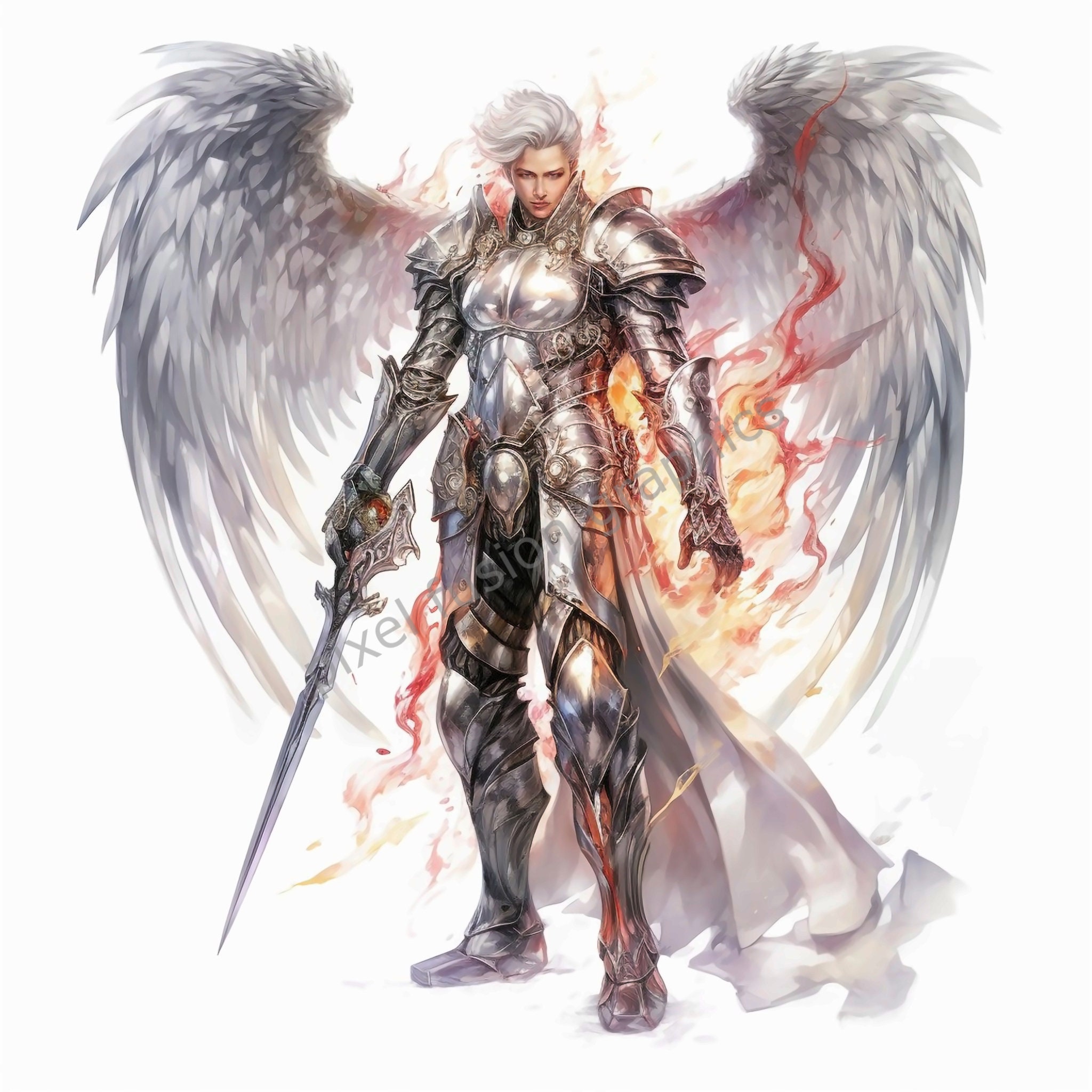 Arch Angels Watercolor Clip Art, Fighting Angels, High Quality ...