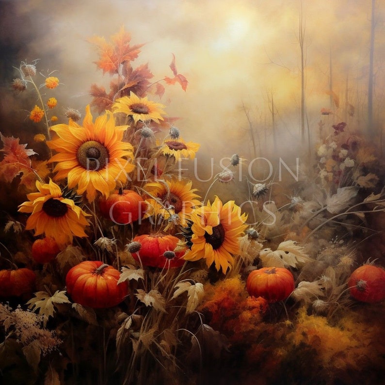 Sunflower Clip Art Pumpkin Clip Art Rainy Fall Day Sunflower Wall Art ...