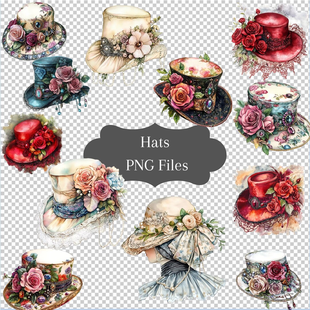 Vintage Inspired Floral Hats Clip Art, Victorian Colorful Lady's Hats ...