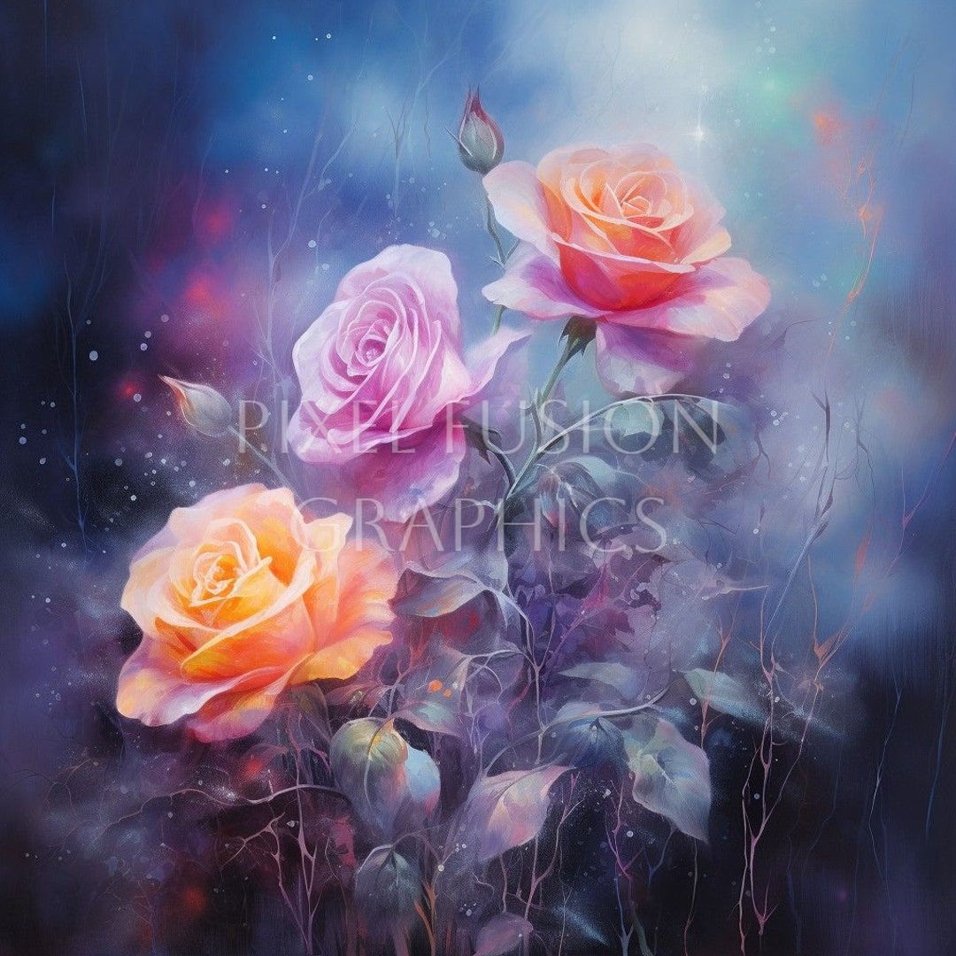 Delicate Ethereal Roses Clip Art Peach Roses Pink Roses Graphics Unique ...