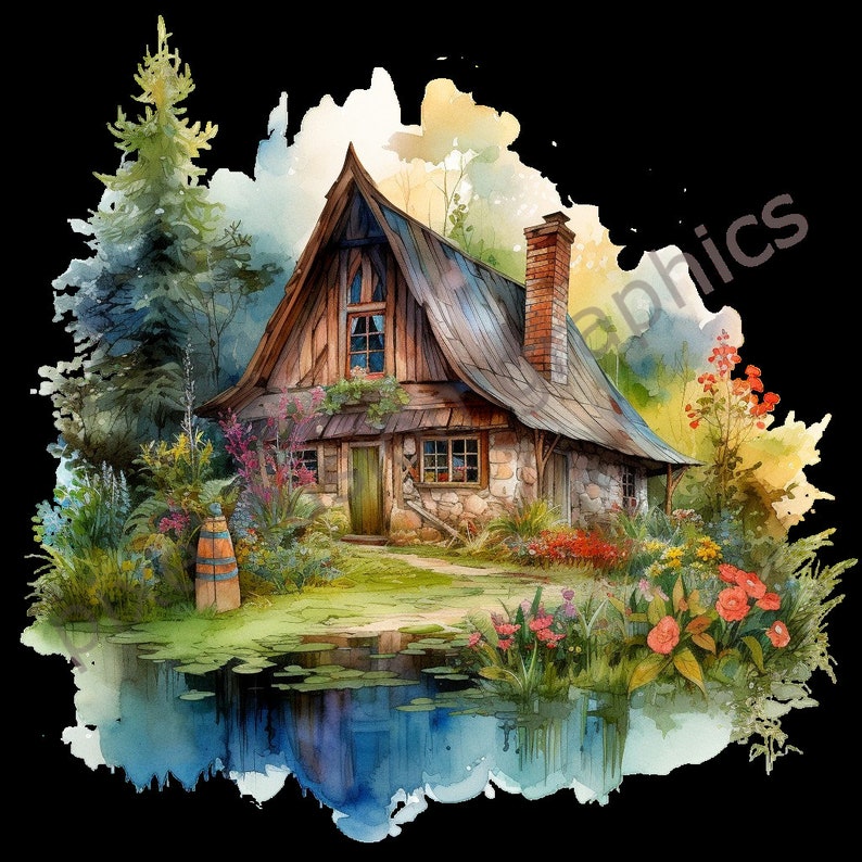 Lake Cabin Clip Art, Wooden Cabin Clipart Rustic Romantic Log Cabin ...