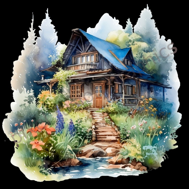 Lake Cabin Clip Art, Wooden Cabin Clipart Rustic Romantic Log Cabin ...