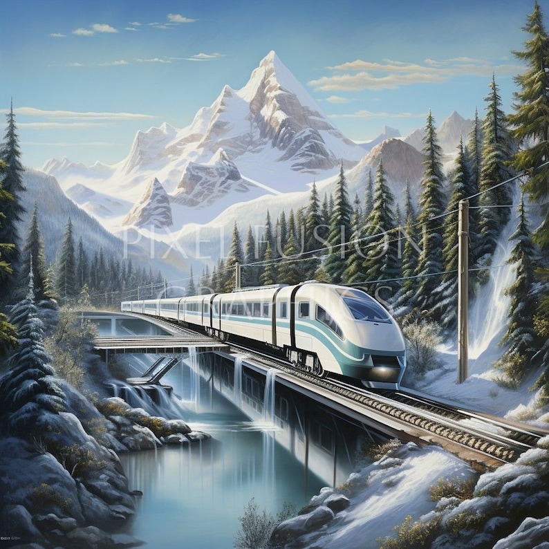 Watercolor Modern Bullet Train Clipart High Speed Train Silver Train ...