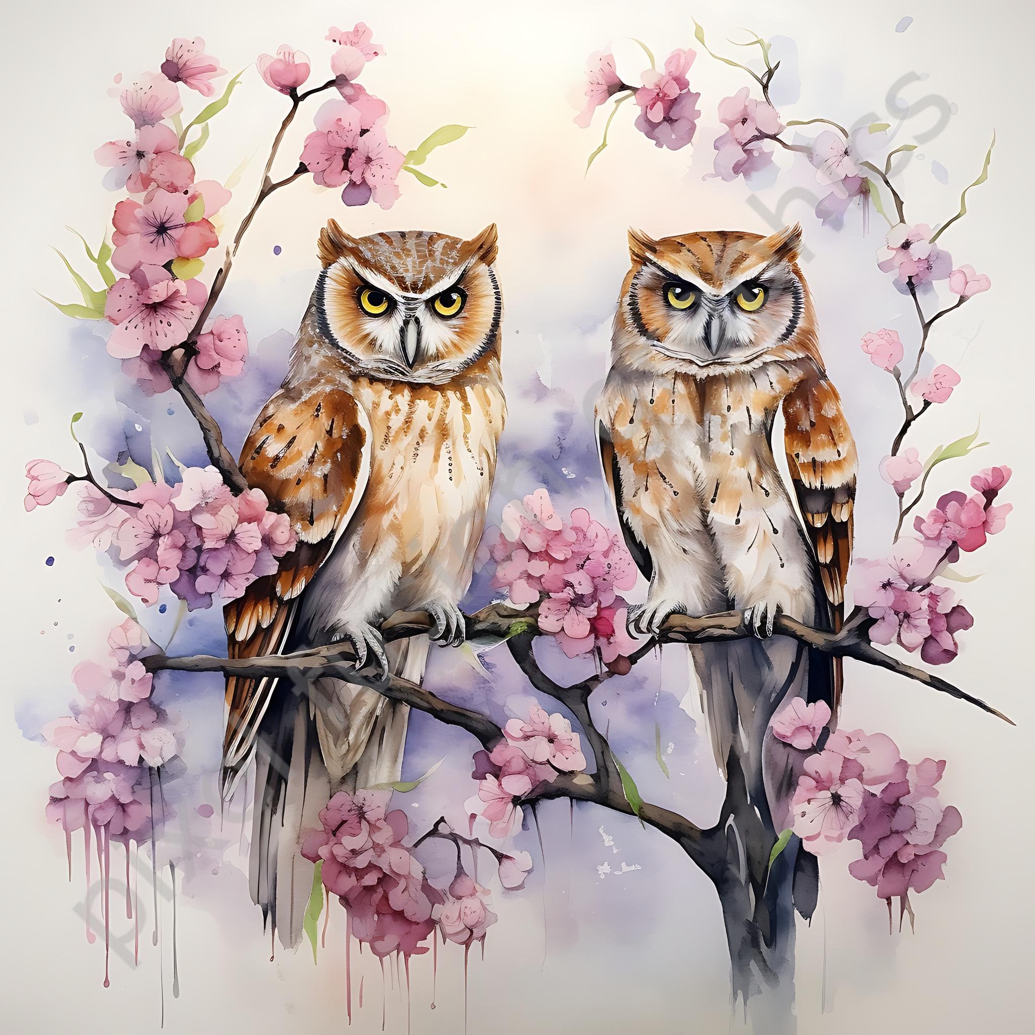 Watercolor Owls Clip Art Countryside Spring and Summer Days Wild Life ...