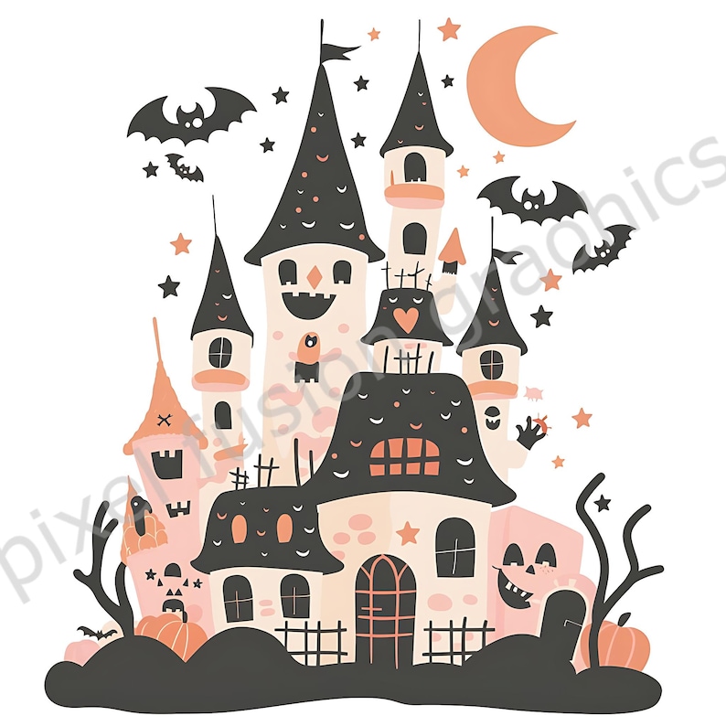 Haunted Houses Clip Art Halloween Anime Style 12 High Quality PNG Card ...