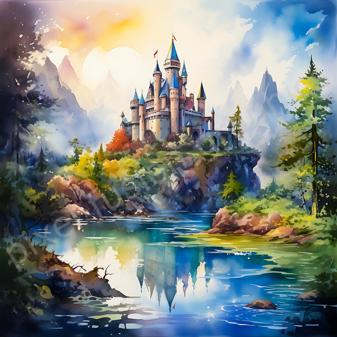 Antique European Watercolor Castles, Watercolor JPG Graphics, High ...