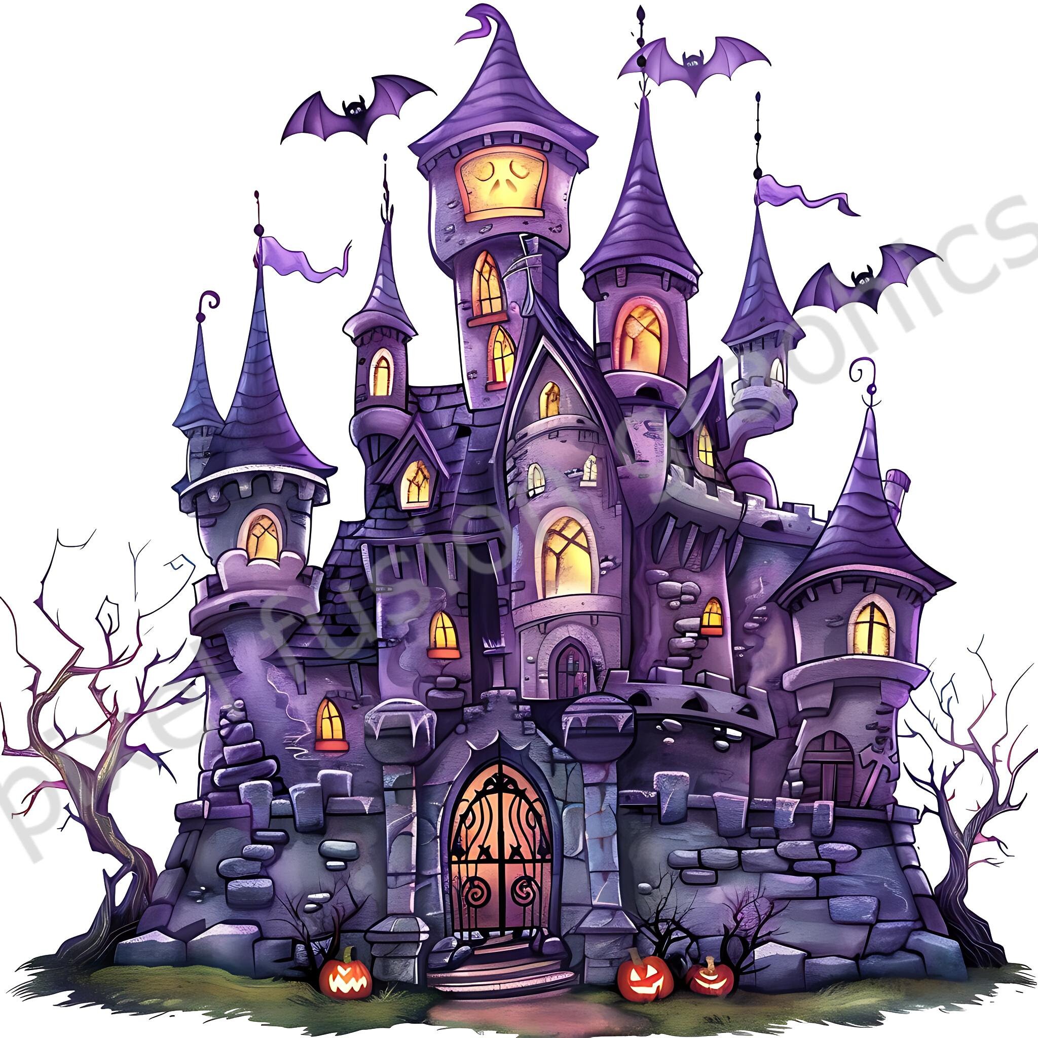 Haunted Houses Clip Art Halloween Anime Style 12 High Quality PNG Card ...