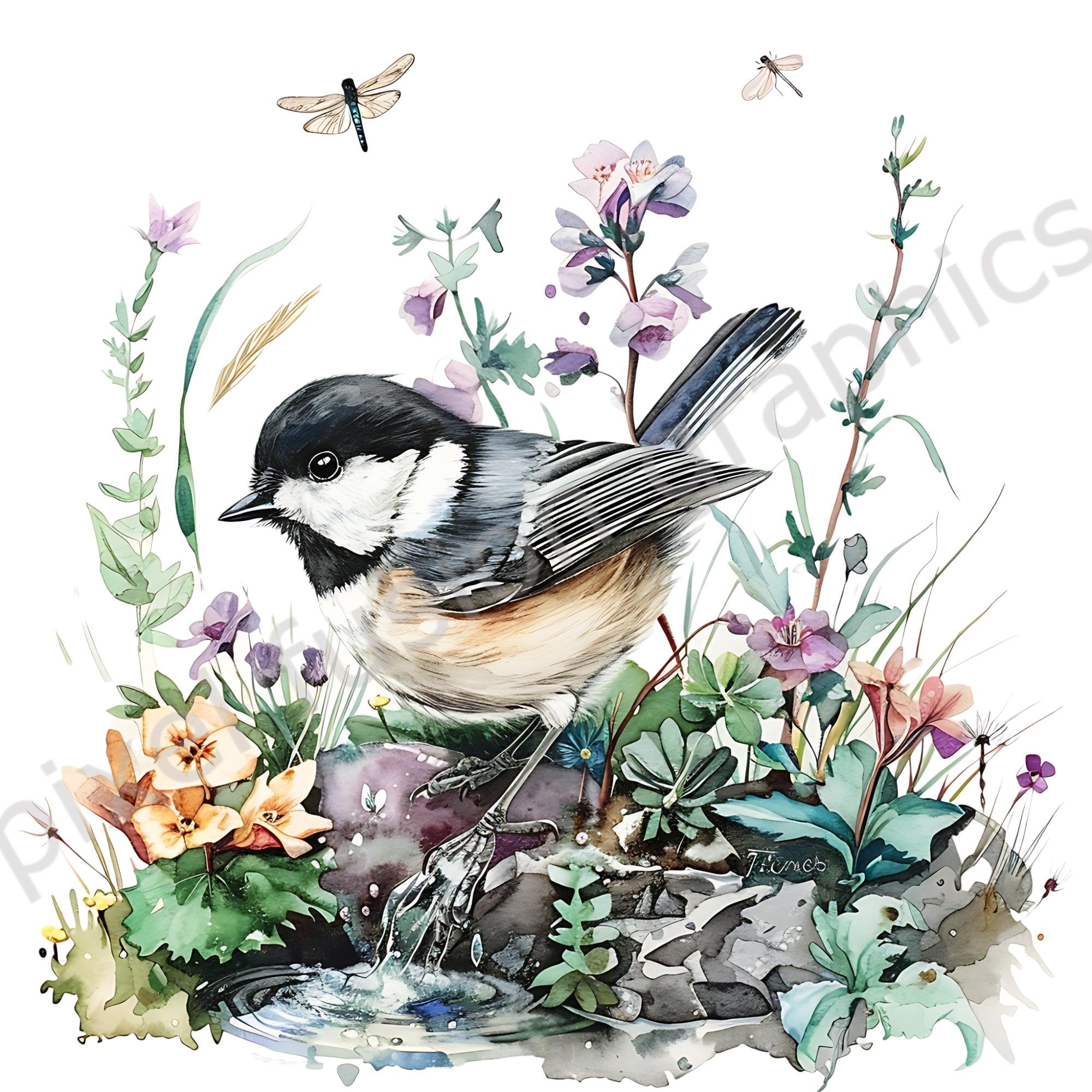 NEW Chickadee Bird Watercolor PNG Clip Art Spring and Summer Chickadee ...