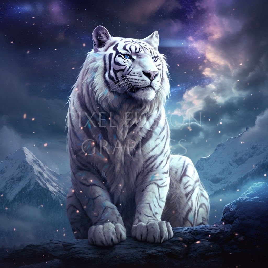 Fantasy White Tiger Clip Art JPG High Quality Ethereal Tiger Decor ...