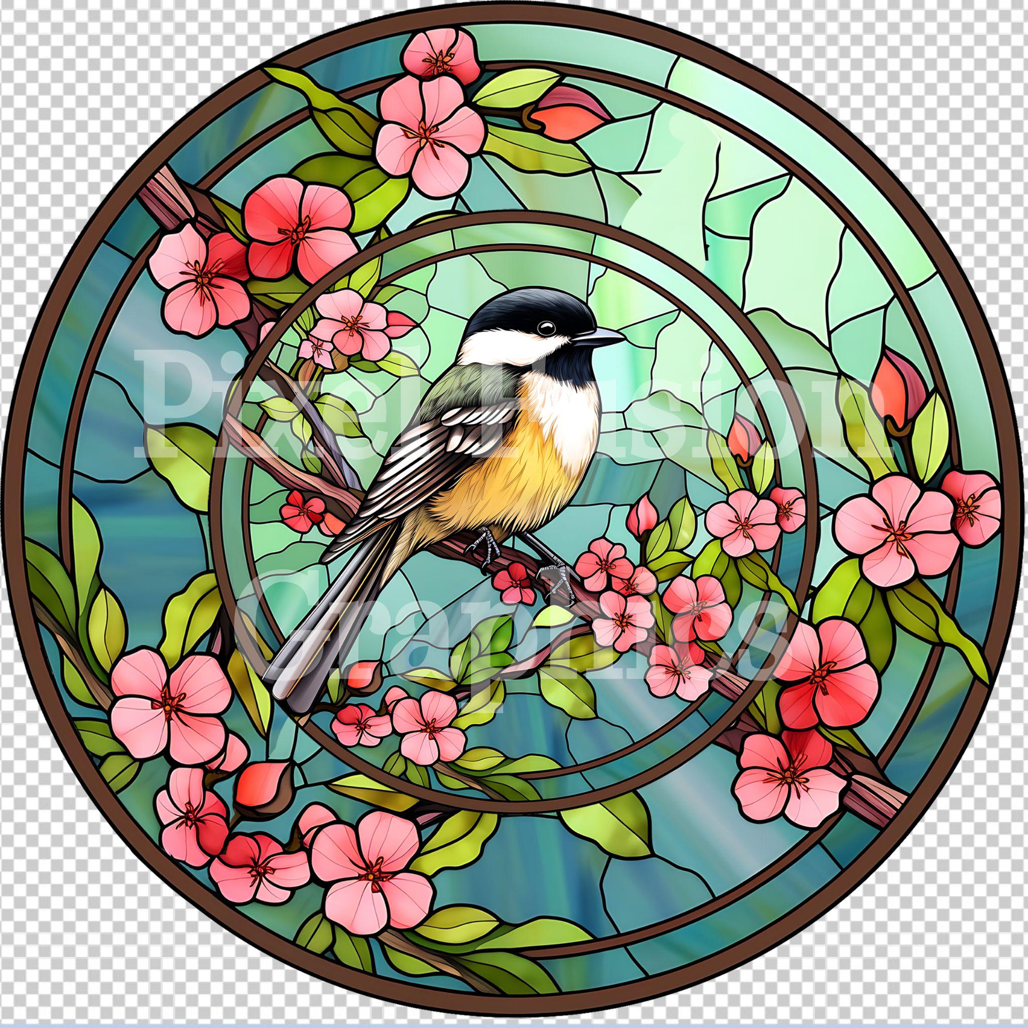 Chickadee Bird Wind Spinner PNG Sublimation Design, Spring Round ...