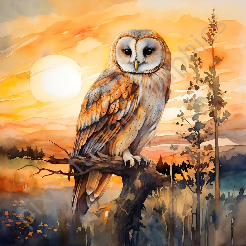Watercolor Owls Clip Art Countryside Spring and Summer Days Wild Life ...