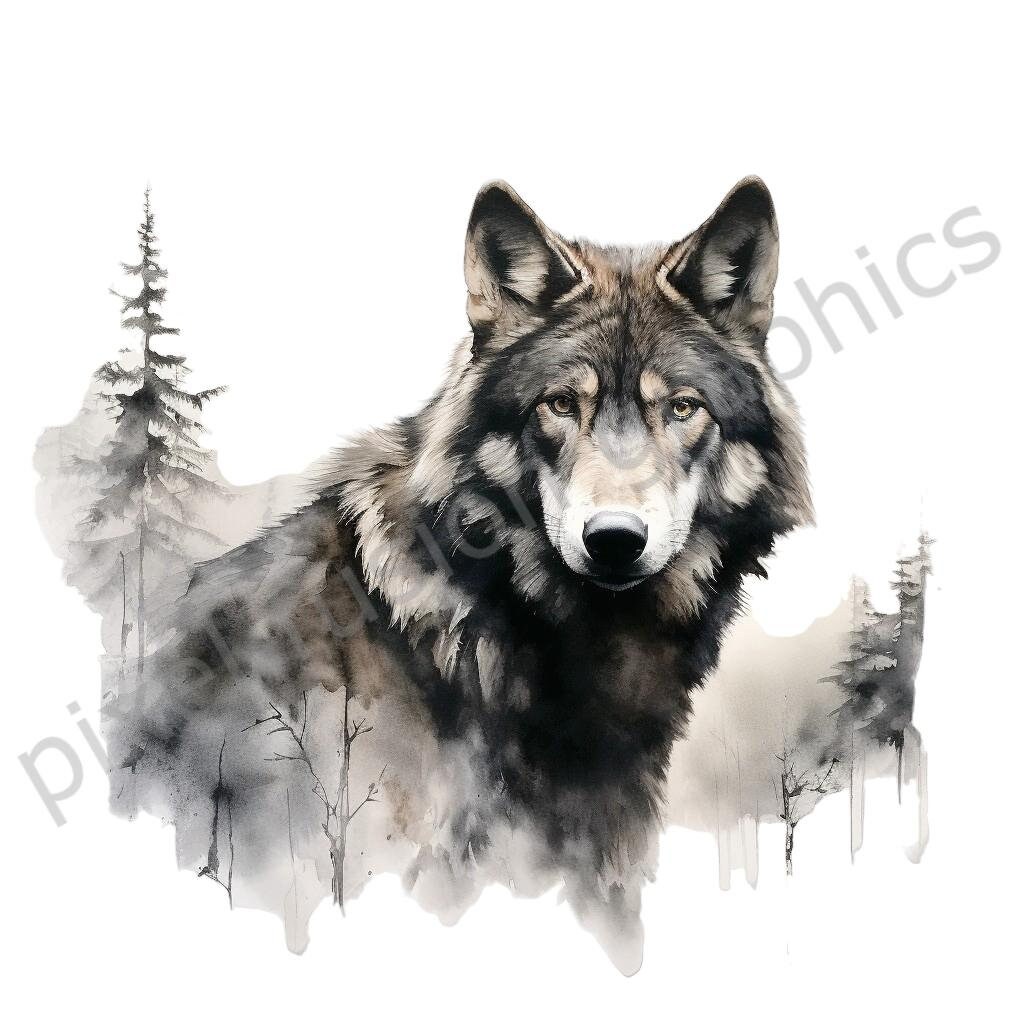 Wolf Clip Art Watercolor Gray Wolf PNG Gray Wolf Clipart Paper Crafts ...