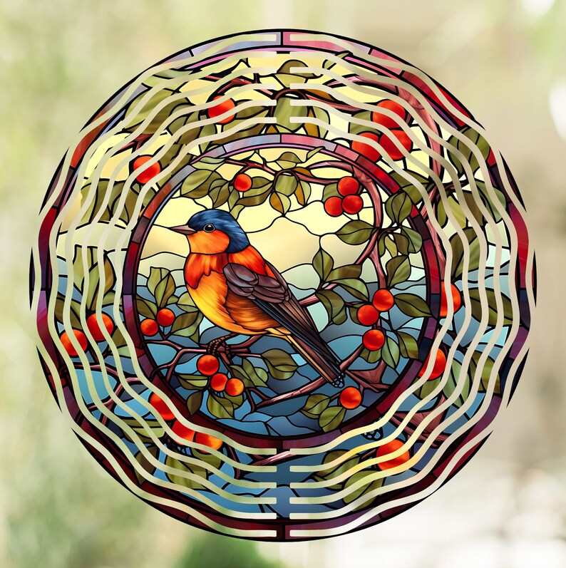 Robin Wind Spinner Stained Glass PNG, Spring Wind Spinner Sublimation ...